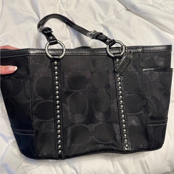 Coach | Bags | Coach Studded Black Handbag With Metallic Details | Poshmark